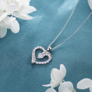 Billie Bijoux 925 Sterling Silver heart necklace You Are the Only One” Love Platinum Plated Diamond pendant 18" (B)