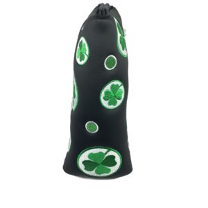 Parsaver Shamrock Lucky Clover Golf Blade Putter Cover Lucky Four Leaf Clover Black Covers for Scotty Cameron Odyssey Taylormade Titleist Ping and Mizuno Putters. A Wonderful Golf Gift