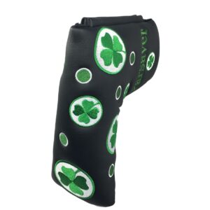 Parsaver Shamrock Lucky Clover Golf Blade Putter Cover Lucky Four Leaf Clover Black Covers for Scotty Cameron Odyssey Taylormade Titleist Ping and Mizuno Putters. A Wonderful Golf Gift