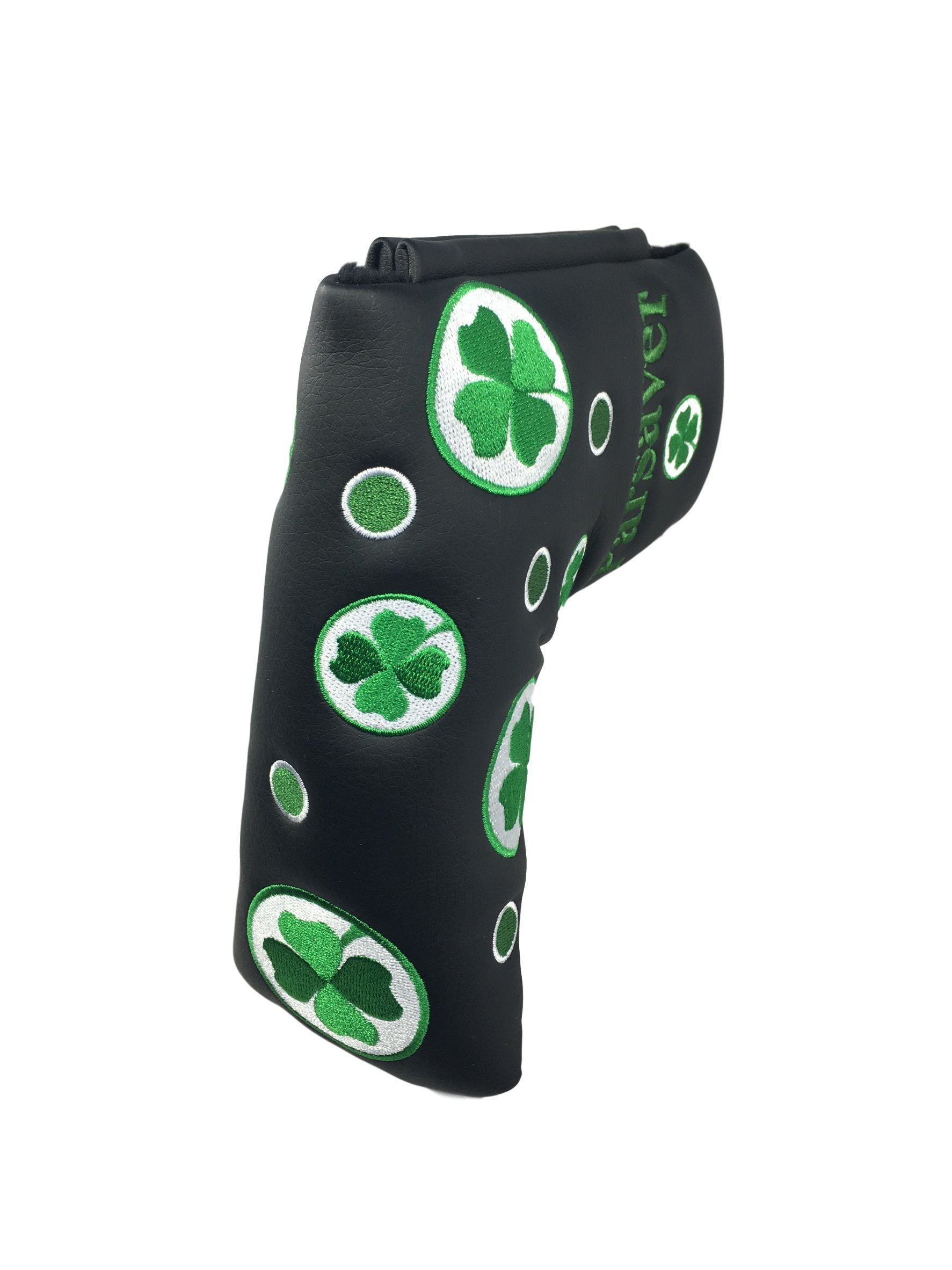 Parsaver Shamrock Lucky Clover Golf Blade Putter Cover Lucky Four Leaf Clover Black Covers for Scotty Cameron Odyssey Taylormade Titleist Ping and Mizuno Putters. A Wonderful Golf Gift