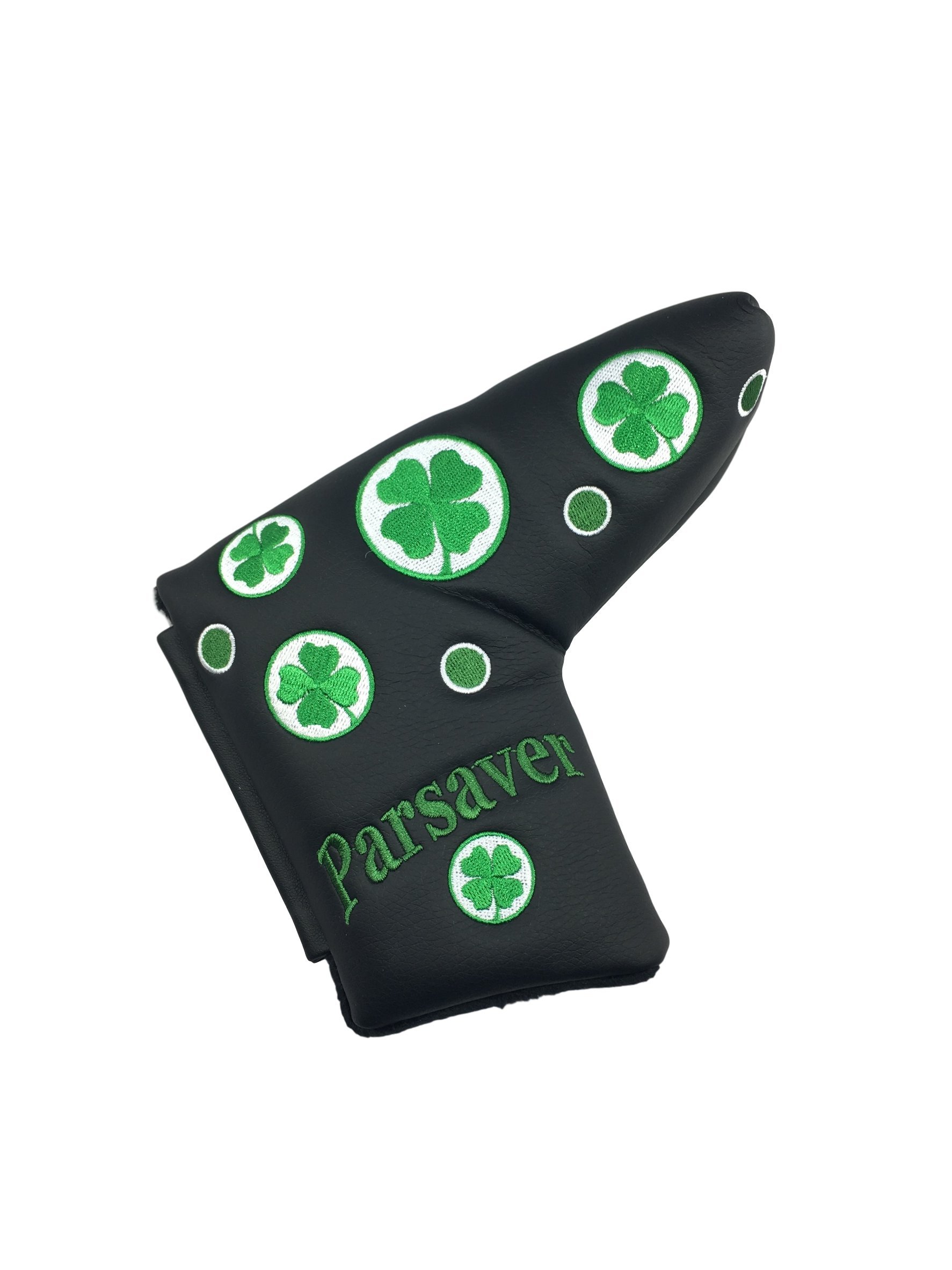 Parsaver Shamrock Lucky Clover Golf Blade Putter Cover Lucky Four Leaf Clover Black Covers for Scotty Cameron Odyssey Taylormade Titleist Ping and Mizuno Putters. A Wonderful Golf Gift