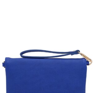 FashionPuzzle Envelope Wristlet Clutch Crossbody Bag with Chain Strap (Royal Blue) One Size