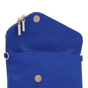 FashionPuzzle Envelope Wristlet Clutch Crossbody Bag with Chain Strap (Royal Blue) One Size