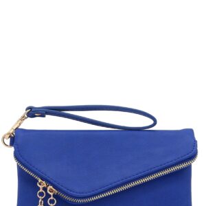 FashionPuzzle Envelope Wristlet Clutch Crossbody Bag with Chain Strap (Royal Blue) One Size