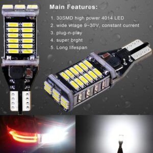 Alla Lighting 912 921 LED Bulbs for Back-up Reverse Lights, 6000K Xenon White CAN-BUS 4014 30-SMD T10 T15 906 W16W 921K 922, 360° Light Backup, Cargo Lights Replacement, Extremely Super Bright