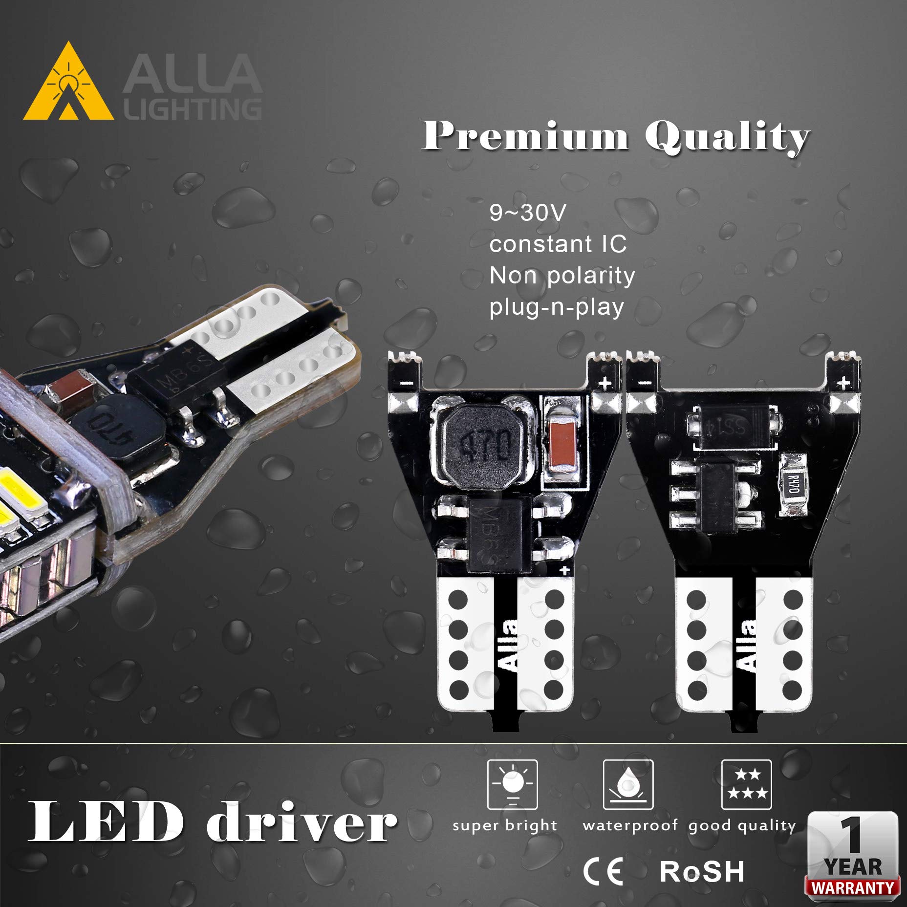 Alla Lighting 912 921 LED Bulbs for Back-up Reverse Lights, 6000K Xenon White CAN-BUS 4014 30-SMD T10 T15 906 W16W 921K 922, 360° Light Backup, Cargo Lights Replacement, Extremely Super Bright