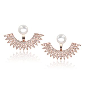 5mm pearl stud front-back micropave jacket earrings 14k rose gold plated