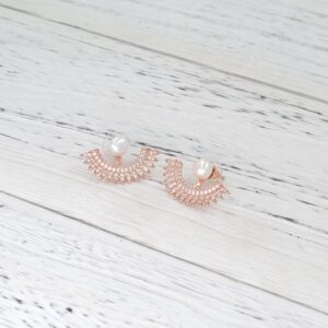 5mm Pearl Stud Front-Back Micropave Jacket Earrings 14K Rose Gold Plated