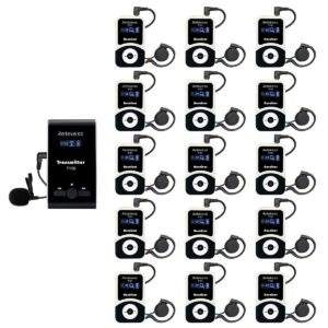 retekess t130 tour guide system, wireless tour guide headsets, easy to set up, rechargeable battery, translation devices for tour, church (case of 1 transmitter 15 receivers)