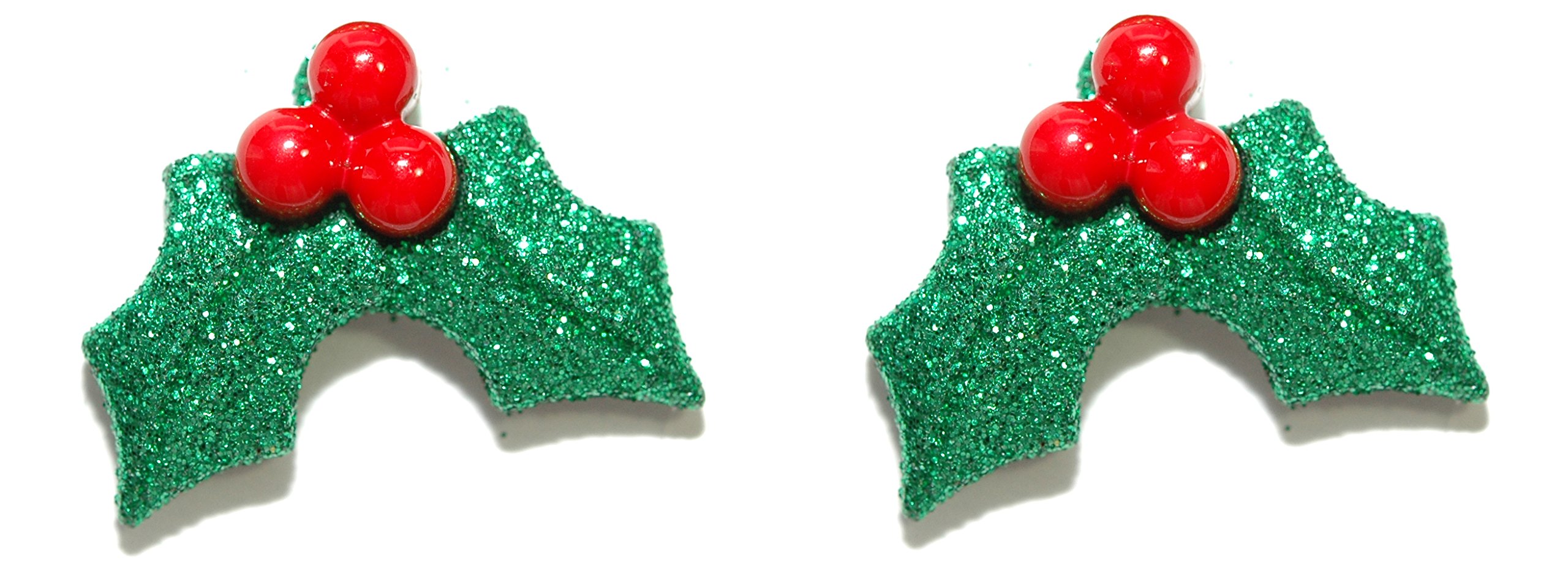 Glittery Christmas Holly Holiday Stud Earrings (H036)