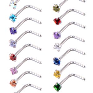 15 Pieces 20 Gauge L Shaped Nose Ring Curved Nose Stud Bend Bar Piercing Jewellery, 15 Colors