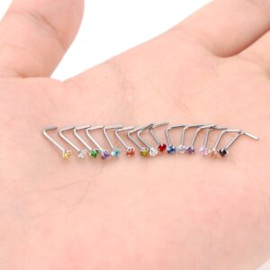 15 Pieces 20 Gauge L Shaped Nose Ring Curved Nose Stud Bend Bar Piercing Jewellery, 15 Colors