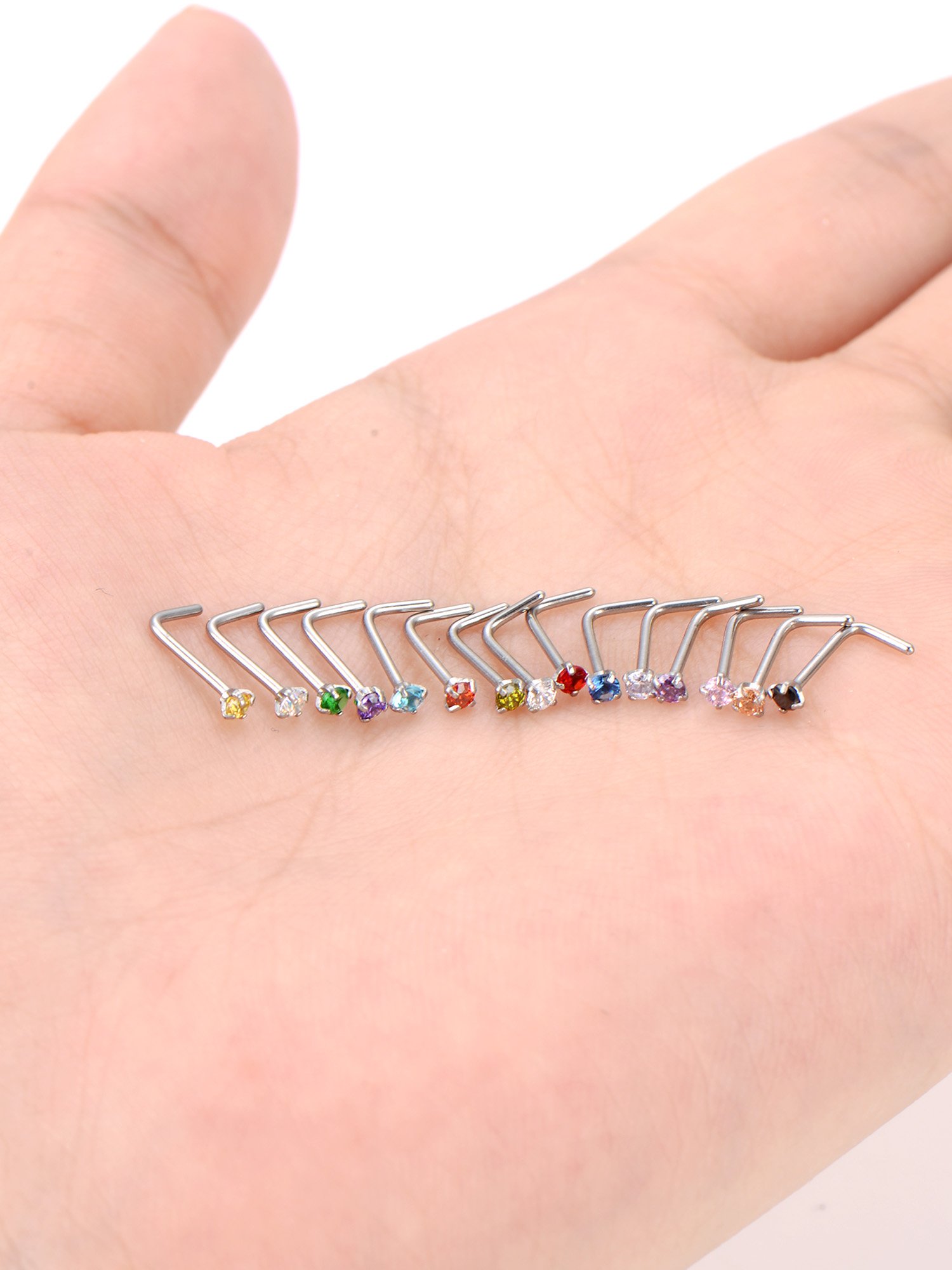 15 Pieces 20 Gauge L Shaped Nose Ring Curved Nose Stud Bend Bar Piercing Jewellery, 15 Colors