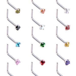 15 Pieces 20 Gauge L Shaped Nose Ring Curved Nose Stud Bend Bar Piercing Jewellery, 15 Colors