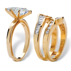 PalmBeach Yellow Gold-Plated or Sterling Silver Marquise Cut and Baguette Cubic Zirconia 2 Piece Jacket Bridal Ring Set Size 7