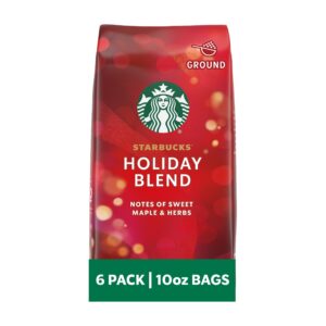 starbucks ground coffee, holiday blend medium roast coffee, 100% arabica, limited edition holiday coffee, 6 bags (10 oz each)