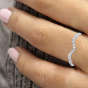 Beyond Brilliance 1/5 Carat Micro-Pave-Set Round Diamond V Shape Chevron Stackable Wedding Band in 14K White Gold (H-I, I2-I3)