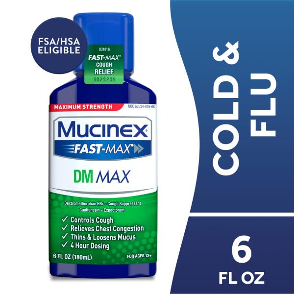 Mucinex Fast-Max Adult DM Expectorant and Cough Suppressant Liquid, 6 oz (Pack of 9)