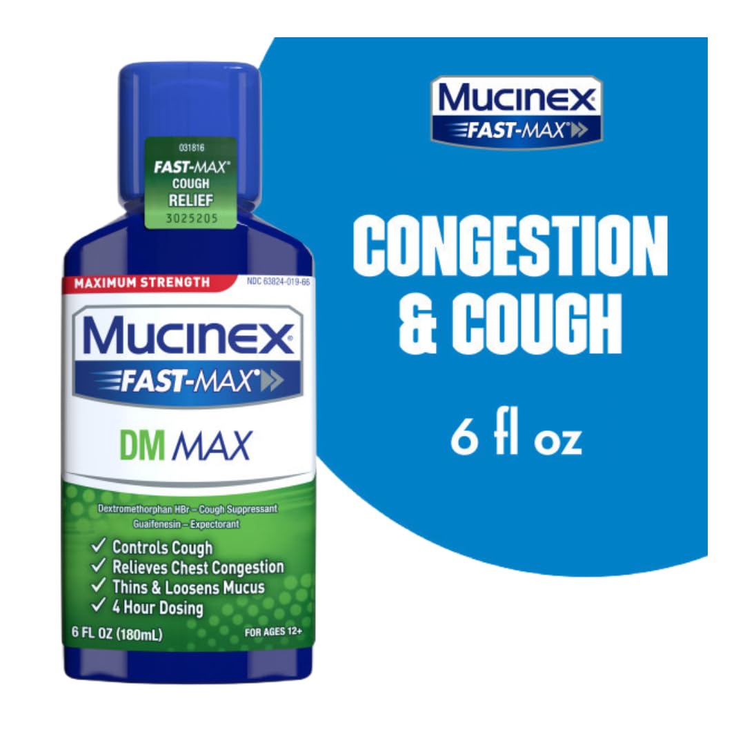 Mucinex Fast-Max Adult DM Expectorant and Cough Suppressant Liquid, 6 oz (Pack of 9)