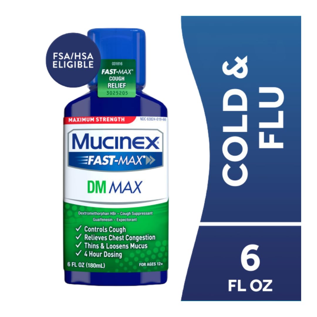 Mucinex Fast-Max Adult DM Expectorant and Cough Suppressant Liquid, 6 oz (Pack of 9)