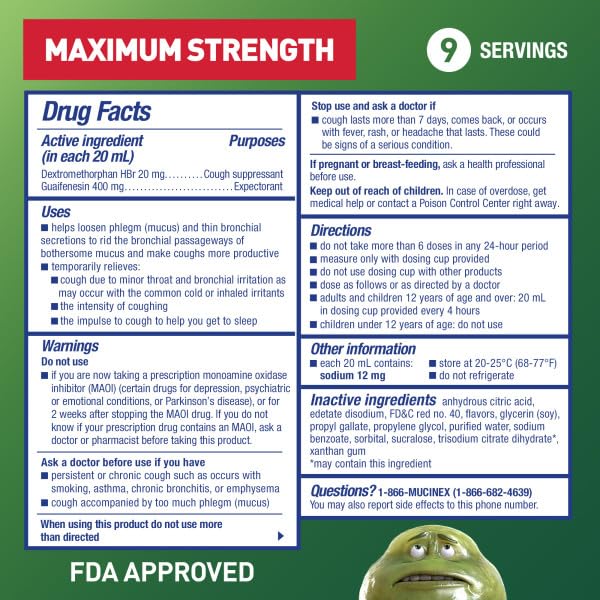 Mucinex Fast-Max Adult DM Expectorant and Cough Suppressant Liquid, 6 oz (Pack of 9)