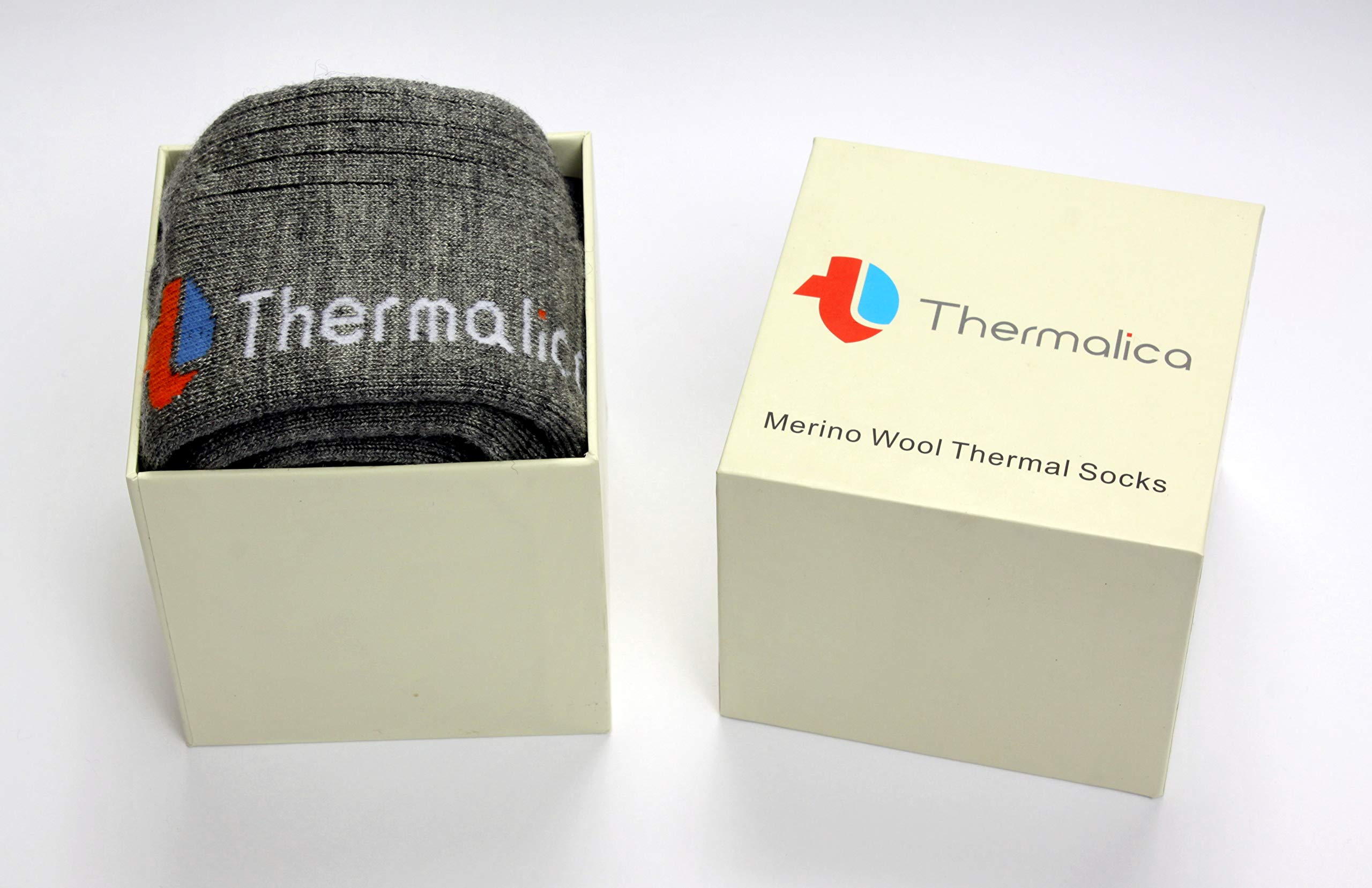 Luxury Thermal 80% True Merino Wool Socks-Over Calf, For Boots, Hiking,Ski &Home Light Gray