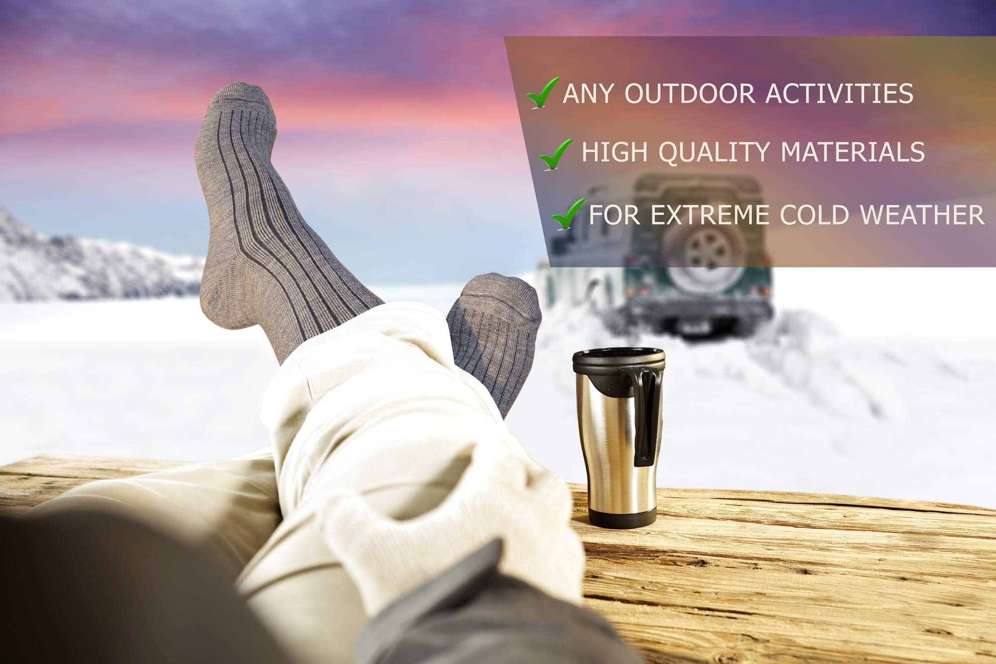 Luxury Thermal 80% True Merino Wool Socks-Over Calf, For Boots, Hiking,Ski &Home Light Gray