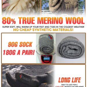 Luxury Thermal 80% True Merino Wool Socks-Over Calf, For Boots, Hiking,Ski &Home Light Gray