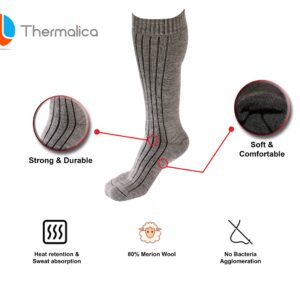 Luxury Thermal 80% True Merino Wool Socks-Over Calf, For Boots, Hiking,Ski &Home Light Gray