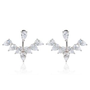 marquise & round brilliant cubic zirconia floral front back jacket earrings plated in white gold