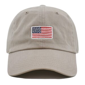 usa flag & embroidery premium 100% cotton low profile adjustable baseball dad cap (flag-khaki)