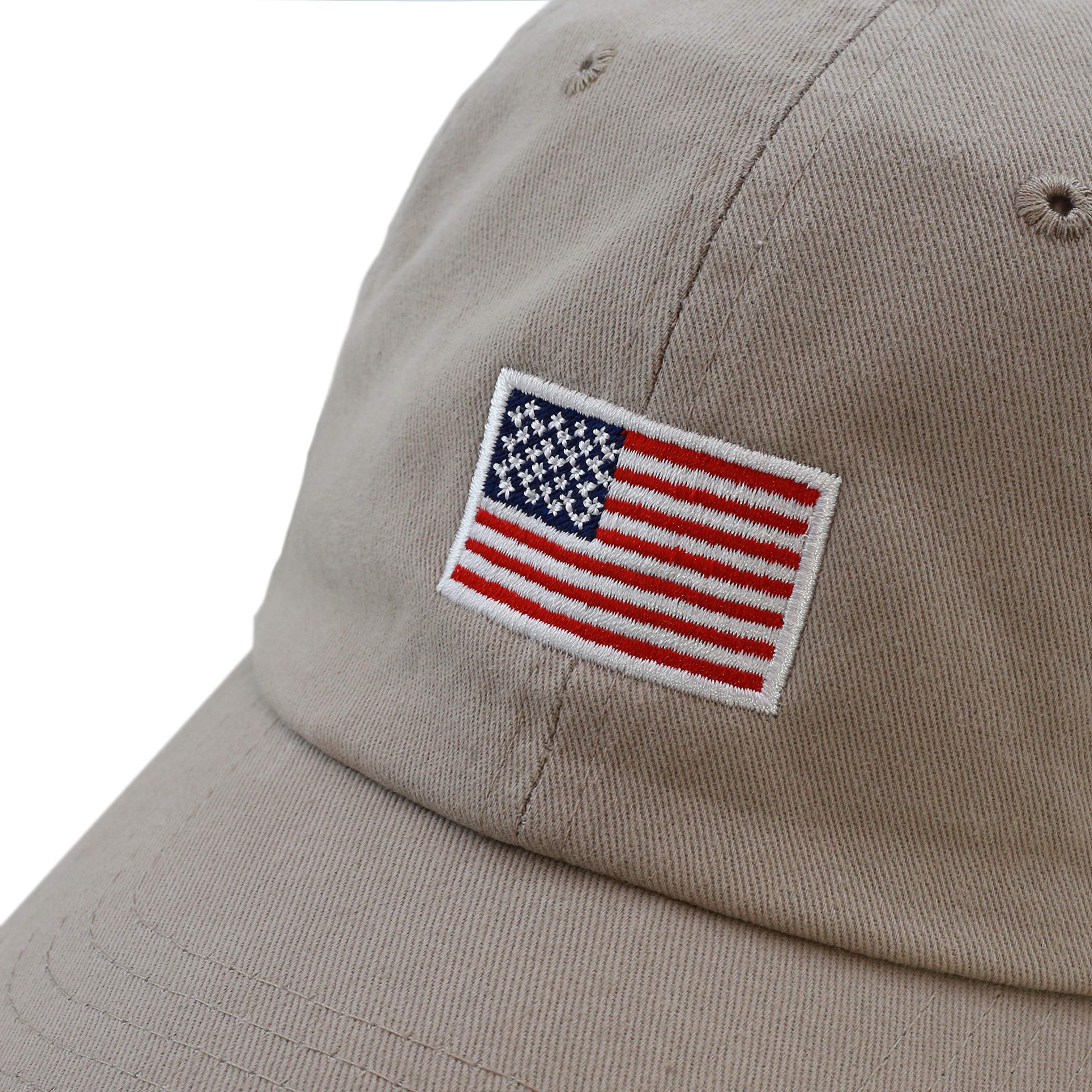 USA Flag & Embroidery Premium 100% Cotton Low Profile Adjustable Baseball Dad Cap (Flag-Khaki)