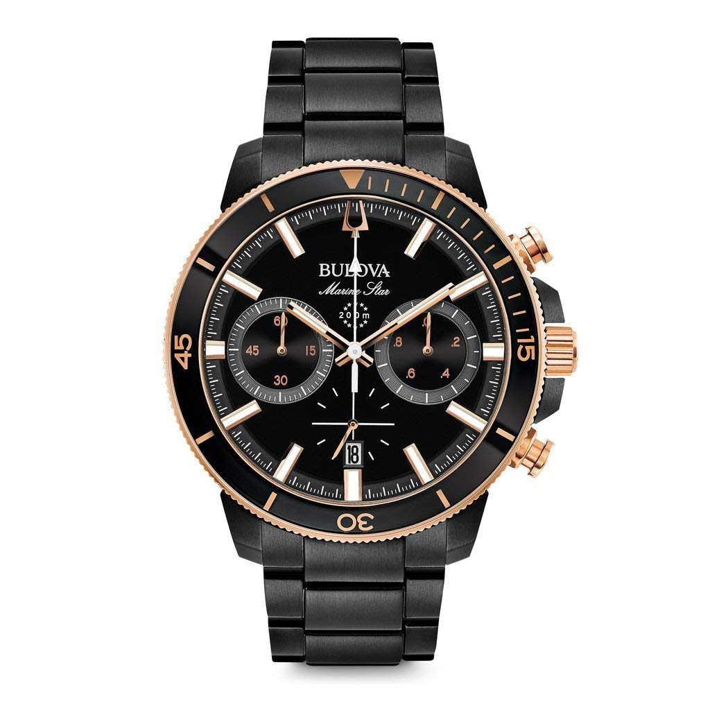 Bulova Marine Star Chronograph Mens Watch, Stainless Steel , Black (Model: 98B302)