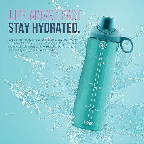 Pogo BPA-Free Plastic Water Bottle with Chug Lid, 32 Oz, Quetzal Teal