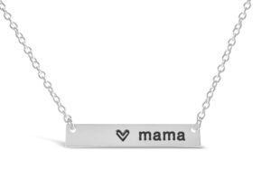 rosa vila love mama bar necklace, simple horizontal bar necklace, bar necklaces for women and girls, mothers day jewelry, mom necklace,gift for new mothers (silver tone)