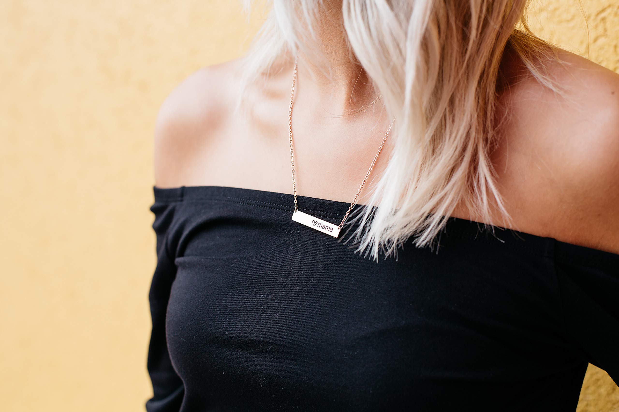 Rosa Vila Love Mama Bar Necklace, Simple Horizontal Bar Necklace, Bar Necklaces for Women and Girls, Mothers Day Jewelry, Mom Necklace,Gift for New Mothers (Silver Tone)