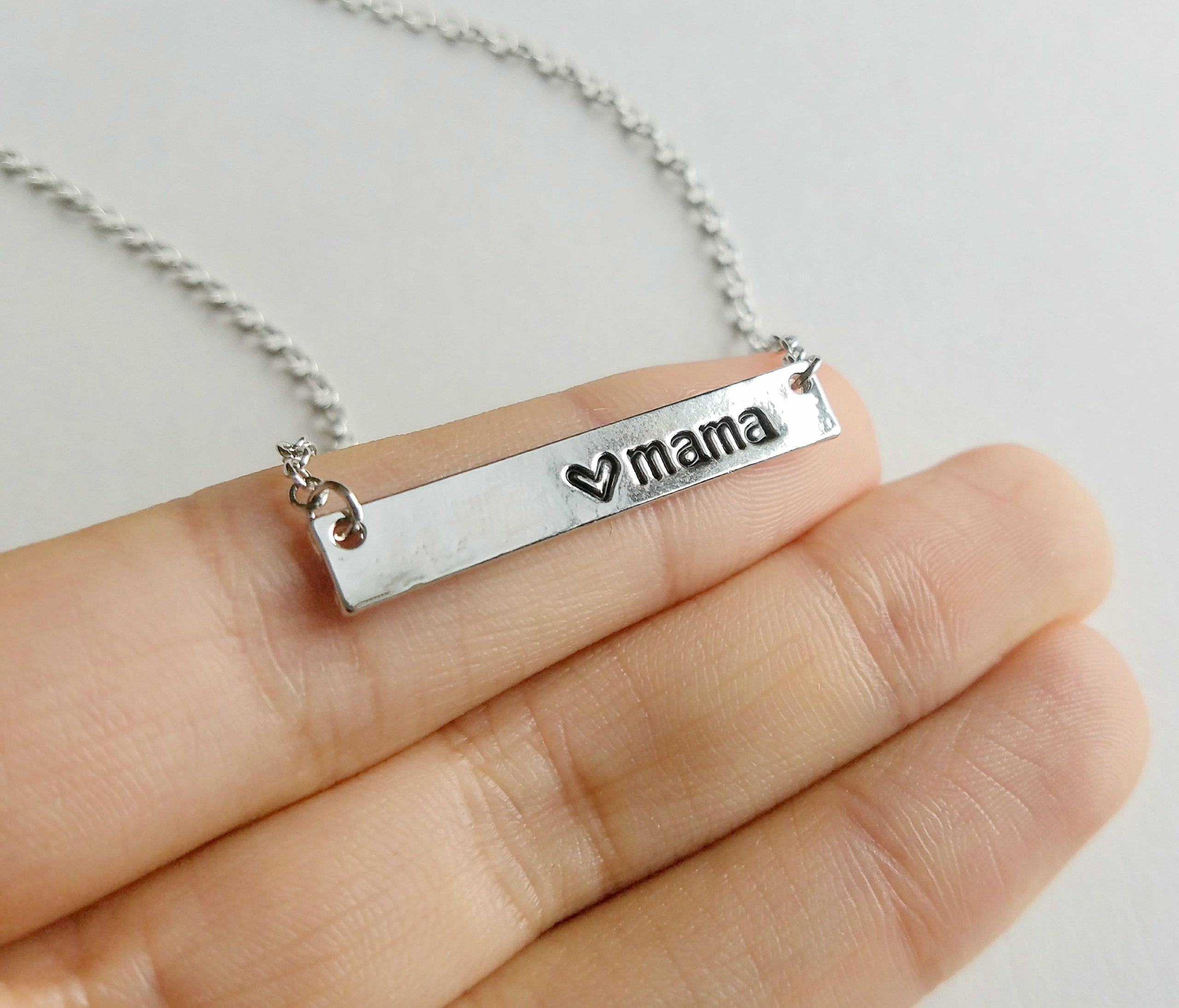 Rosa Vila Love Mama Bar Necklace, Simple Horizontal Bar Necklace, Bar Necklaces for Women and Girls, Mothers Day Jewelry, Mom Necklace,Gift for New Mothers (Silver Tone)