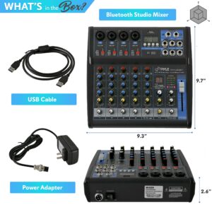 Pyle Professional Audio Mixer Sound Board Console - Desk System Interface with 6 Channel, USB, Bluetooth, Digital MP3 Computer Input, 48V Phantom Power, FX16 Bit DSP- PMXU63BT , Black