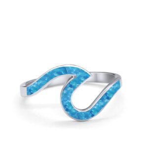 wave swirl band ring irregular shape lab created blue opal 925 sterling silver, size-6