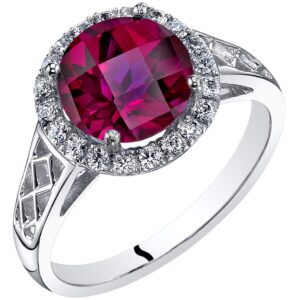 peora created ruby galleria ring for women 14k white gold, 2.50 carats round shape 8mm, comfort fit, size 9