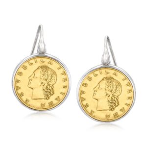 ross-simons italian genuine 20-lira coin drop earrings in sterling silver