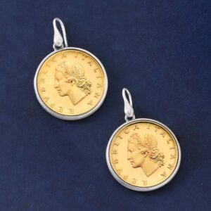 Ross-Simons Italian Genuine 20-Lira Coin Drop Earrings in Sterling Silver