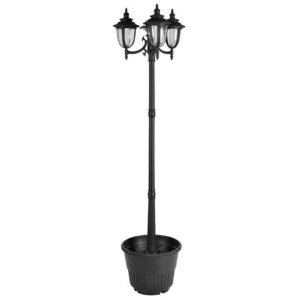 sun-ray 312010 hannah three head solar lamp post and planter, 7 ft, black