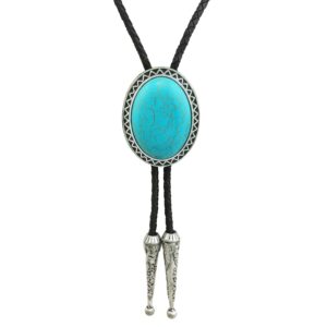 selovo genuine leather bolo tie for men native western created turquoise stone silver tone