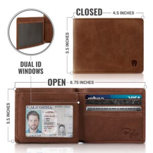 Bryker Hyde 2 ID Window RFID Wallet for Men, Full Grain Leather, Bifold Side Flip, Executive Extra Capacity Travel Wallet (Brown - Distressed Leather)