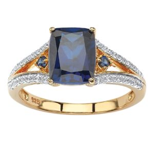 palmbeach 18k gold-plated created blue sapphire or platinum-plated sterling silver cubic zirconia engagement ring size 7