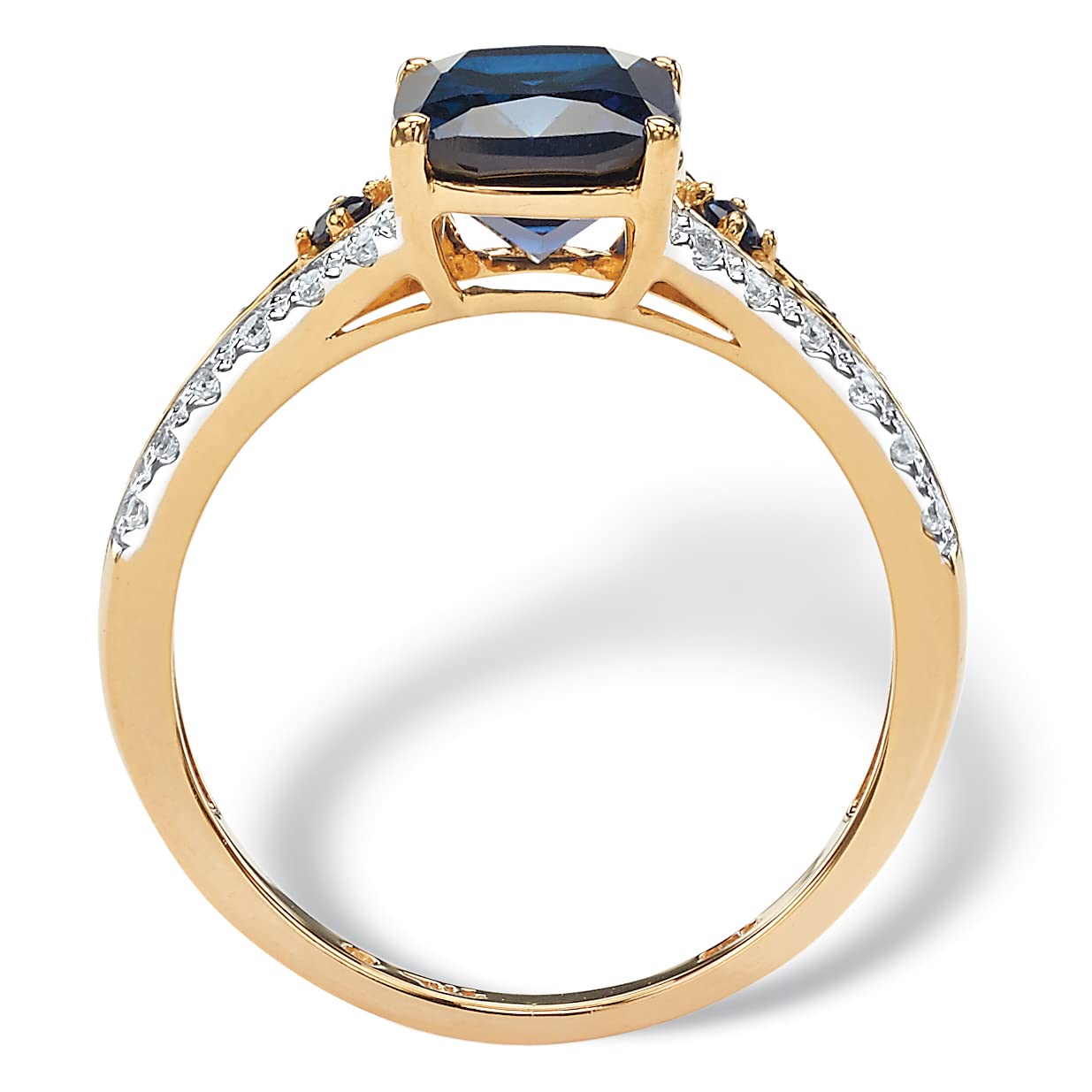 PalmBeach 18K Gold-Plated Created Blue Sapphire or Platinum-Plated Sterling Silver Cubic Zirconia Engagement Ring Size 7