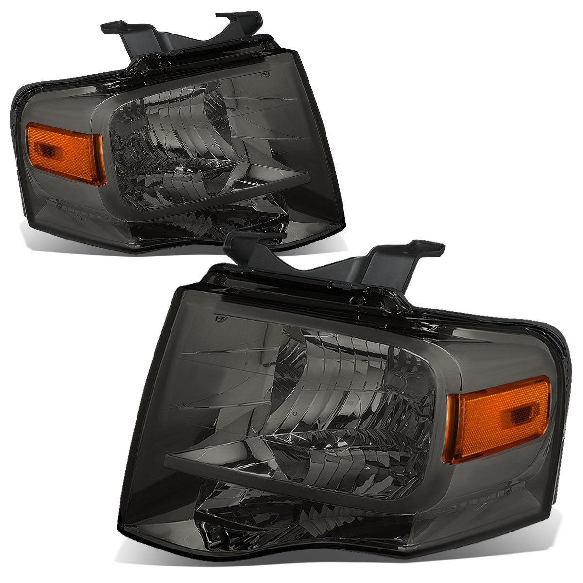 Pair of Smoked Housing Amber Corner Headlight Lamps Kit Compatible with Ford Expedition U324 07-14