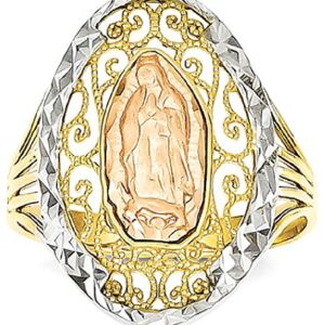 IceCarats 14K Two Tone Gold White Antique Filigree Our Lady of Guadalupe Virgin Mary Virgencita Maria Rosa Catholic Christian Holy Mother Band Size 8