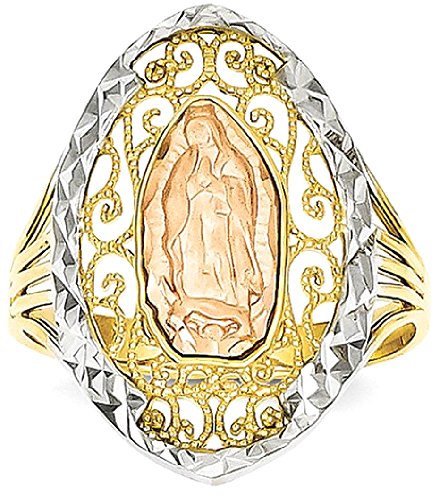 IceCarats 14K Two Tone Gold White Antique Filigree Our Lady of Guadalupe Virgin Mary Virgencita Maria Rosa Catholic Christian Holy Mother Band Size 8